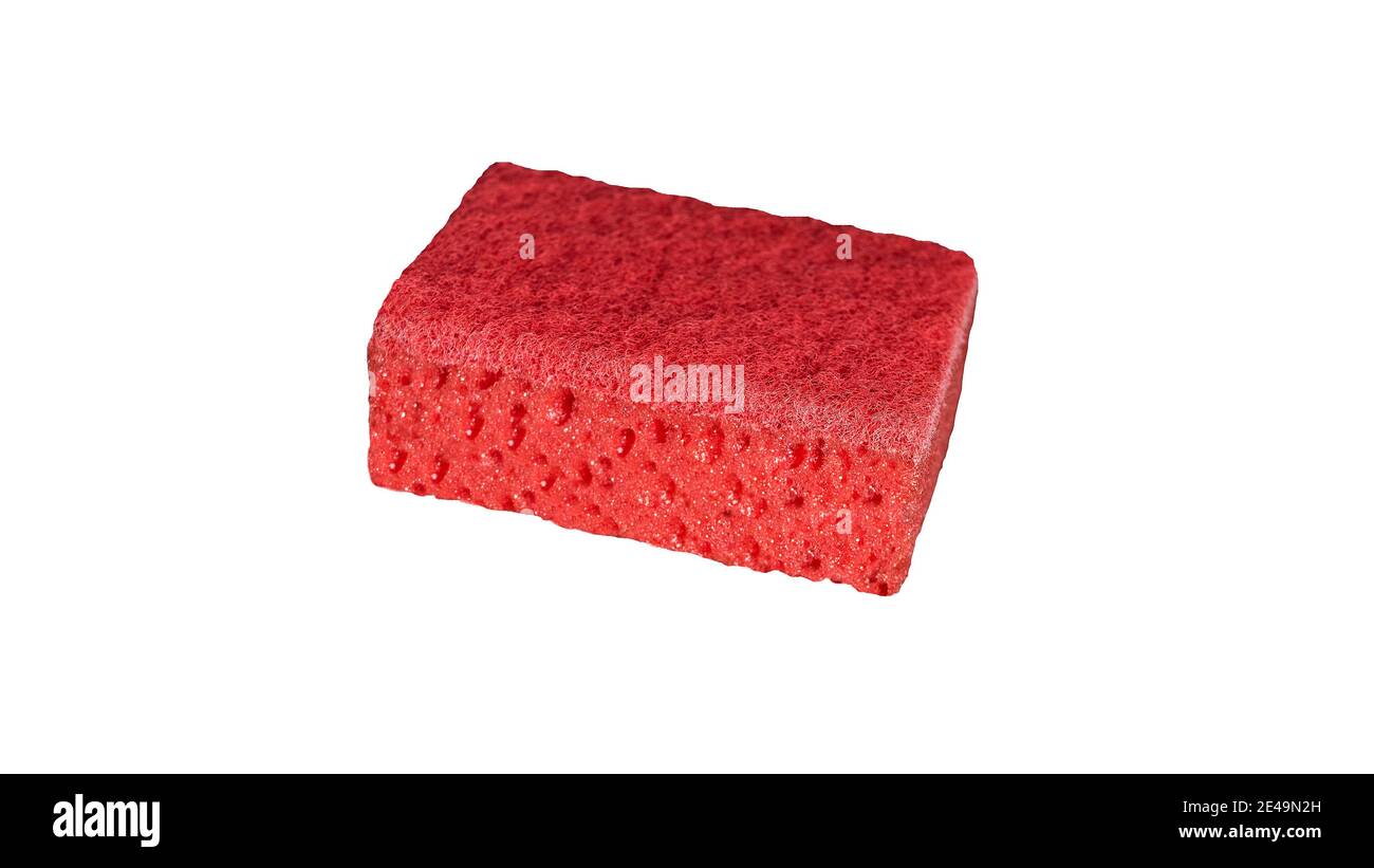 Red washcloth, dishwashing sponge isolated on white background Stock ...