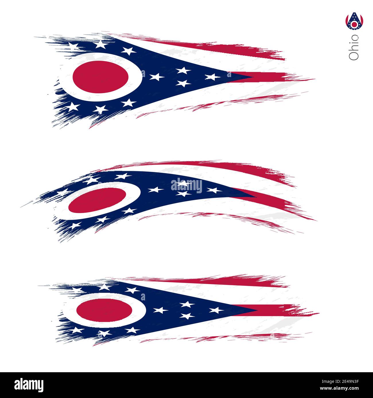 Set of 3 grunge textured flag of US State Ohio, three versions of state flag in brush strokes ...