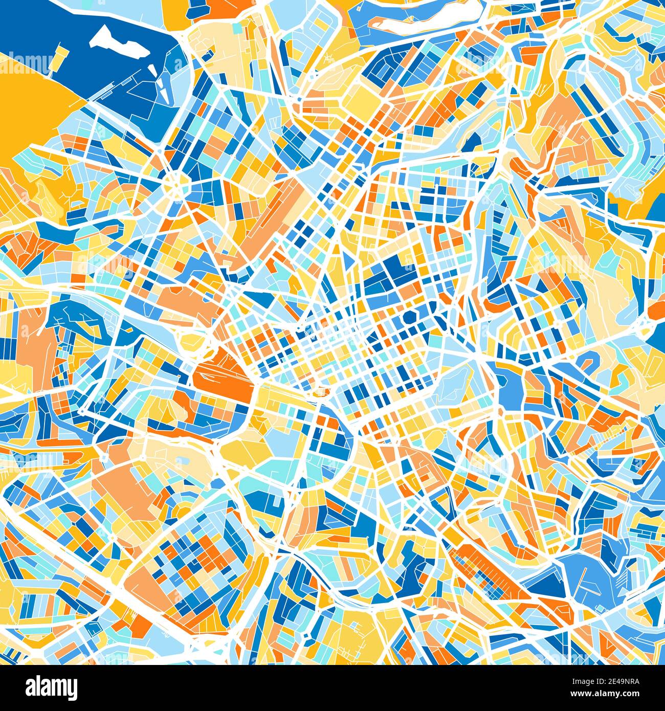 Color art map of Campinas, Brazil, Brazil in blues and oranges. The ...