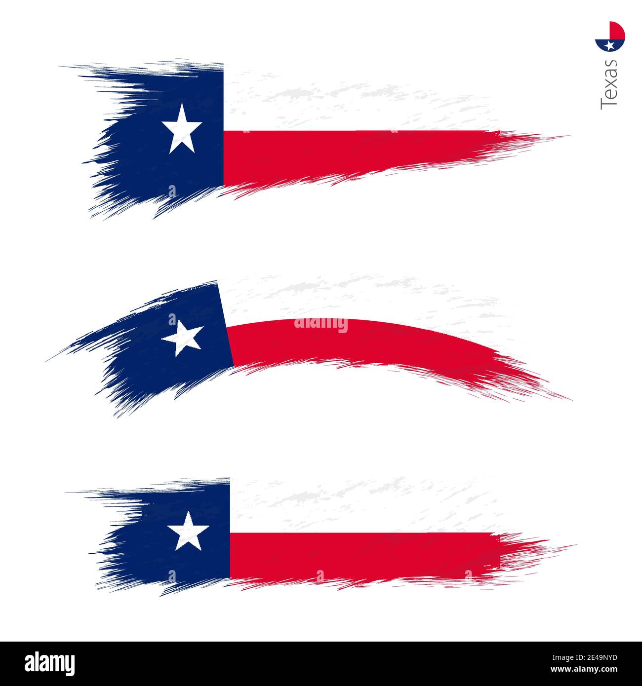 Set of 3 grunge textured flag of US State Texas, three versions of state flag in brush strokes ...