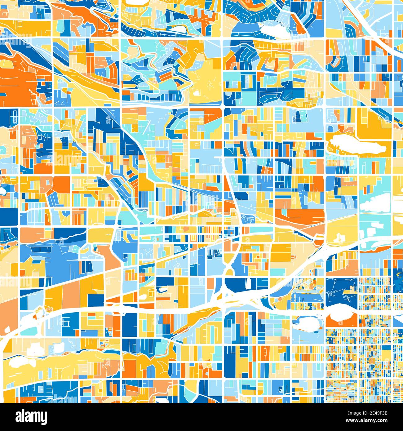 Color art map of Arvada, Colorado, UnitedStates in blues and oranges ...
