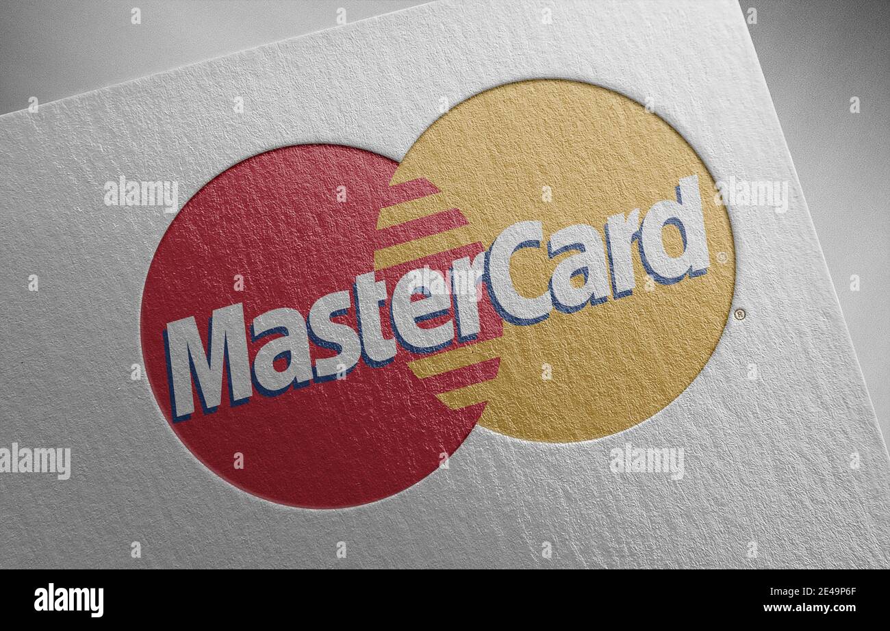 Mastercard MC logo on paper texture illustration Stock Photo - Alamy