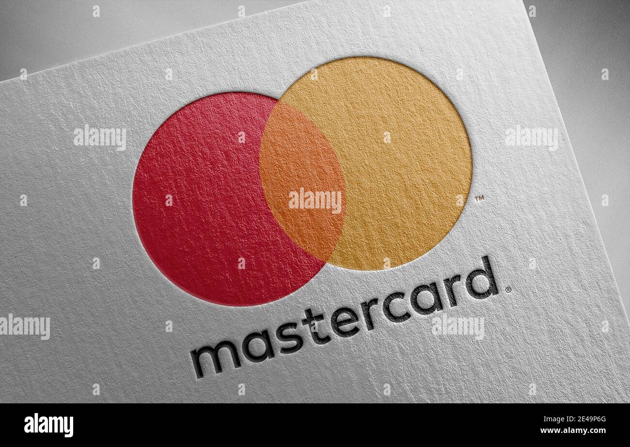 Mastercard MC logo on paper texture illustration Stock Photo - Alamy