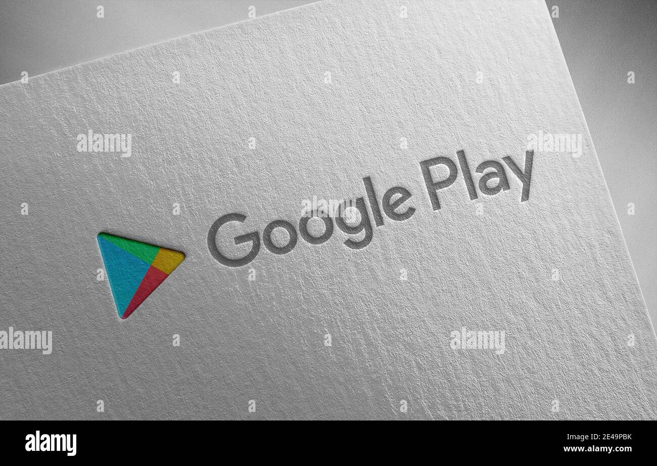 Google play logo on paper texture Stock Photo - Alamy