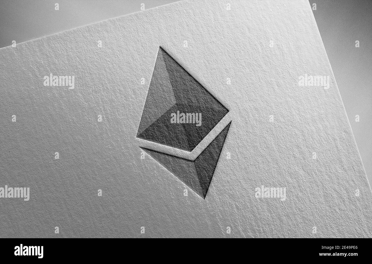 Ethereum logo on paper texture illustration Stock Photo - Alamy