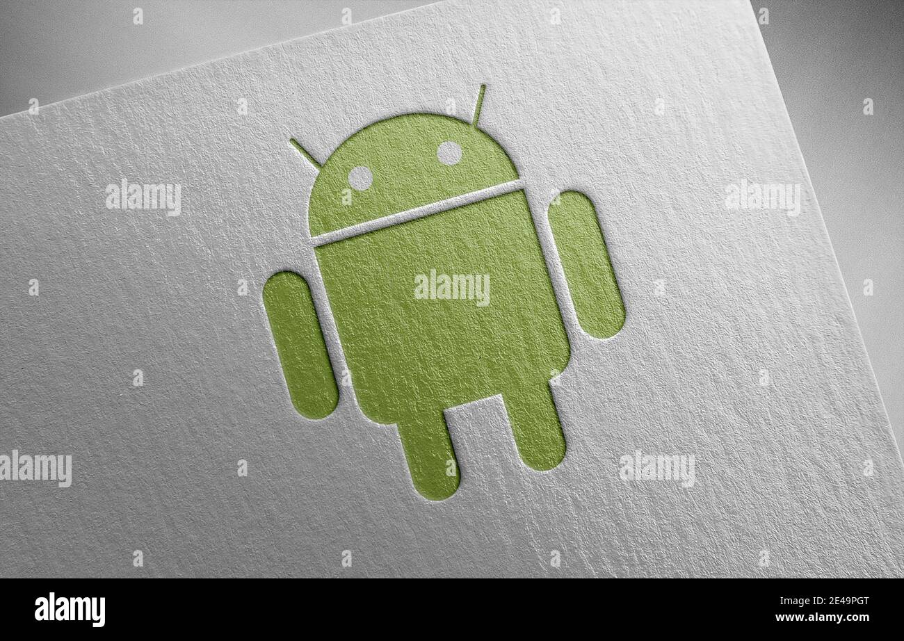 Android logo on paper texture illustration Stock Photo - Alamy