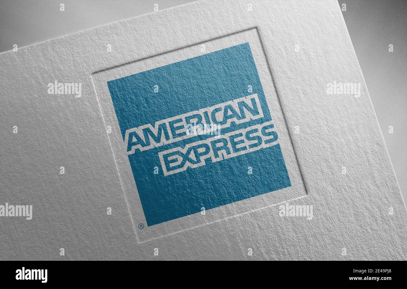 American express logo on paper texture illustration Stock Photo - Alamy