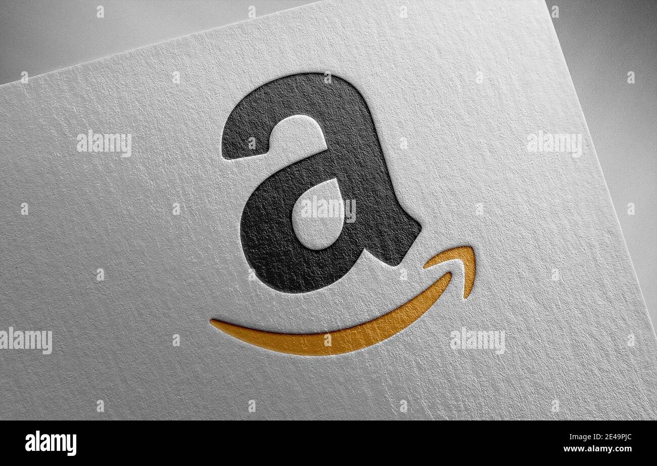 Amazon logo on paper texture illustration Stock Photo - Alamy