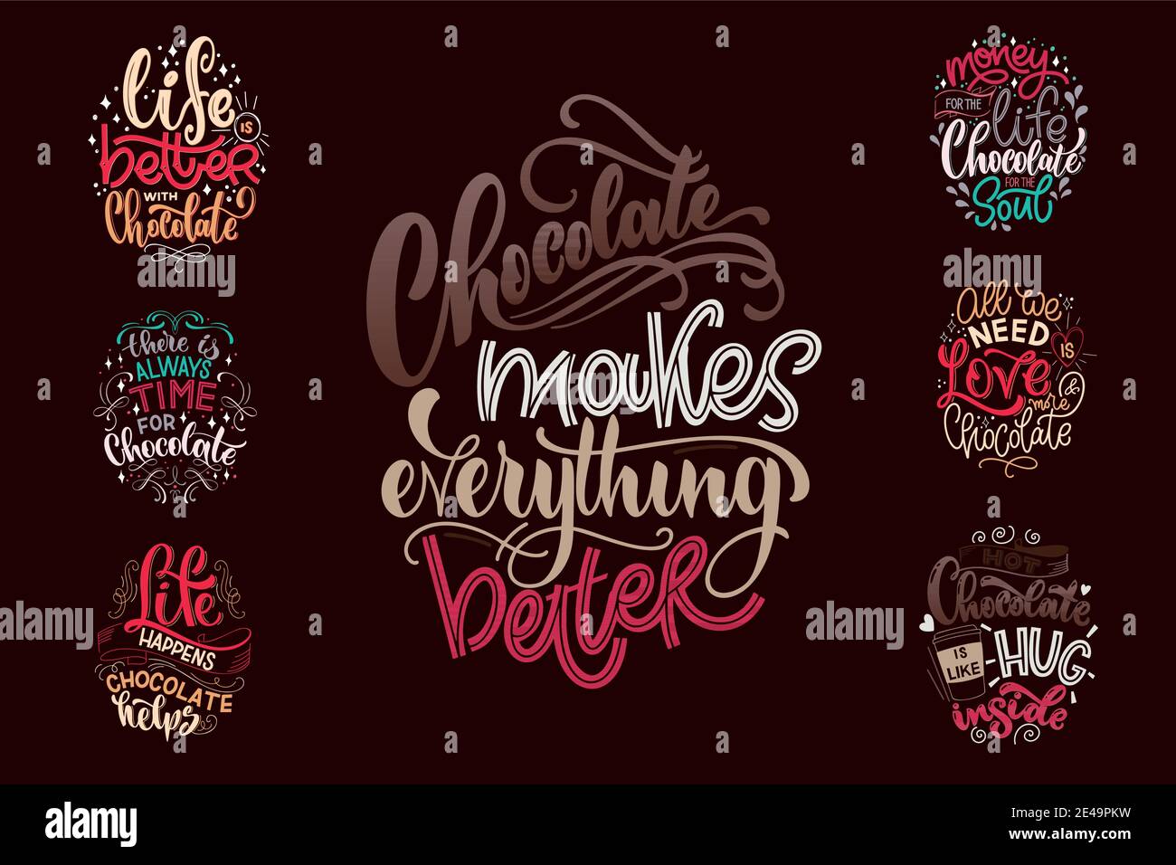 Chocolate hand lettering quotes set. Warm Christmas winter word ...