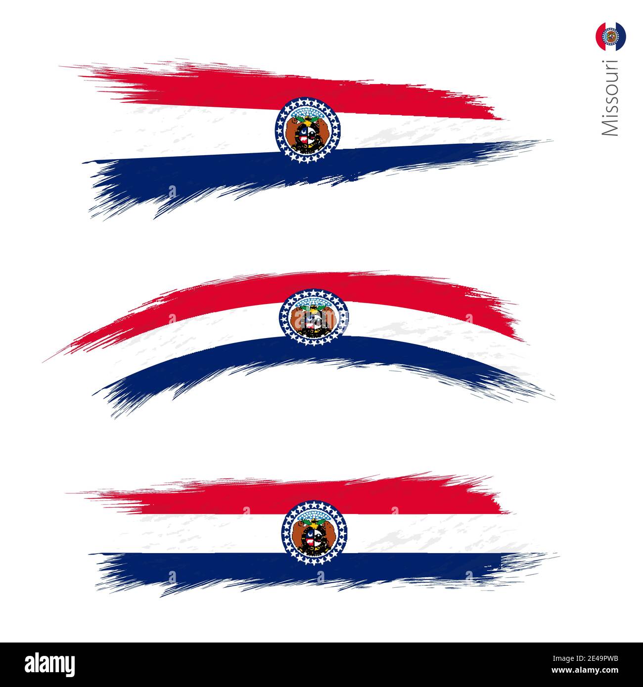 Set of 3 grunge textured flag of US State Missouri, three versions of state flag in brush ...