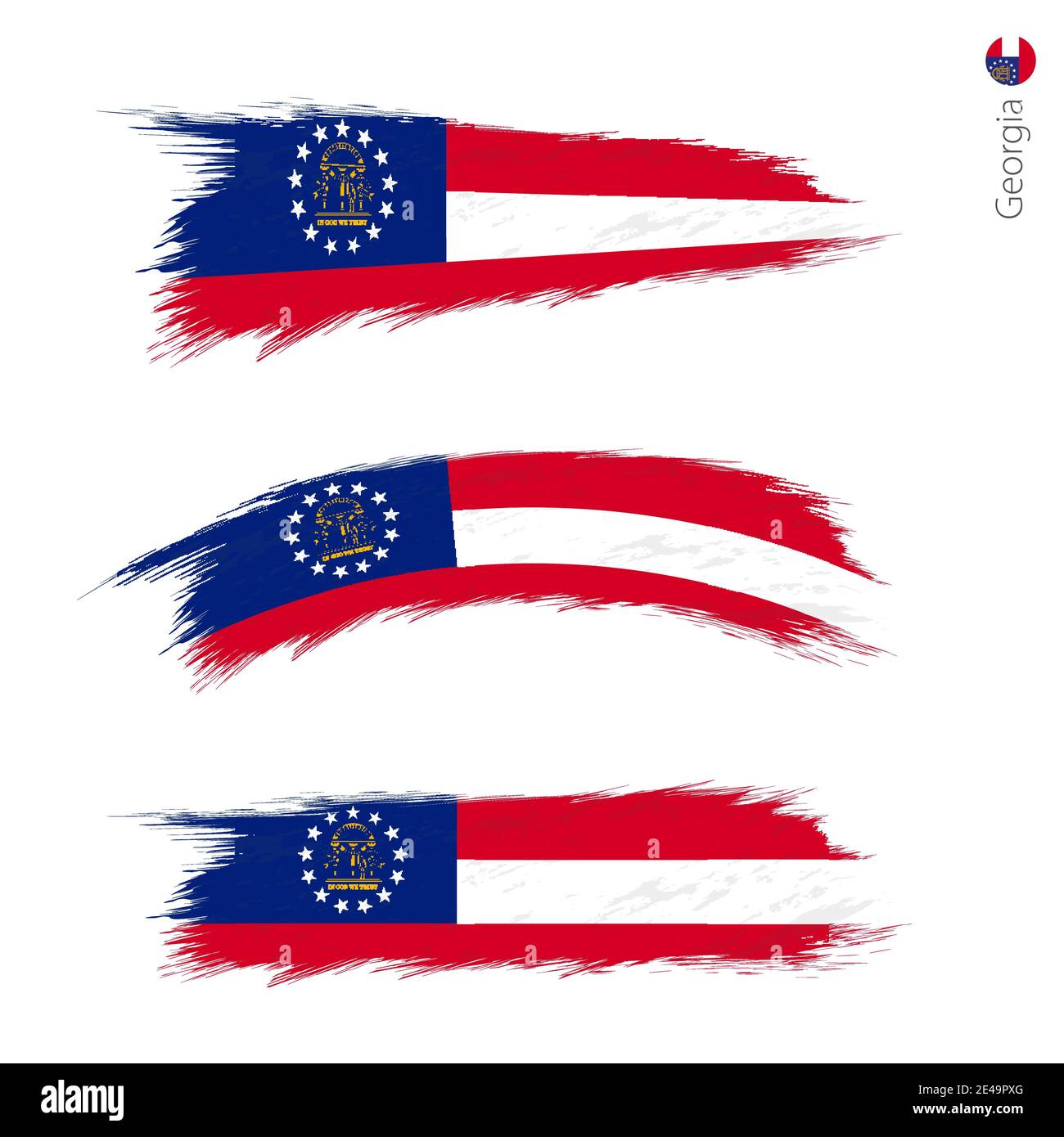 Set of 3 grunge textured flag of US State Georgia, three versions of state flag in brush strokes ...