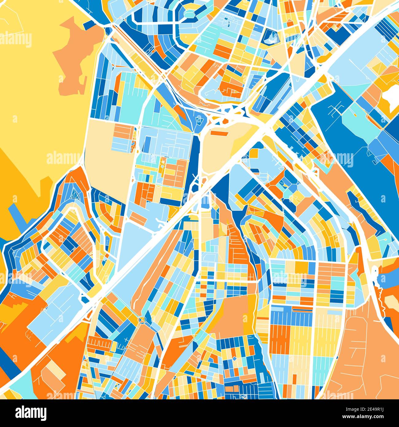 Color art map of SaoJosedosCampos, Brazil, Brazil in blues and oranges ...
