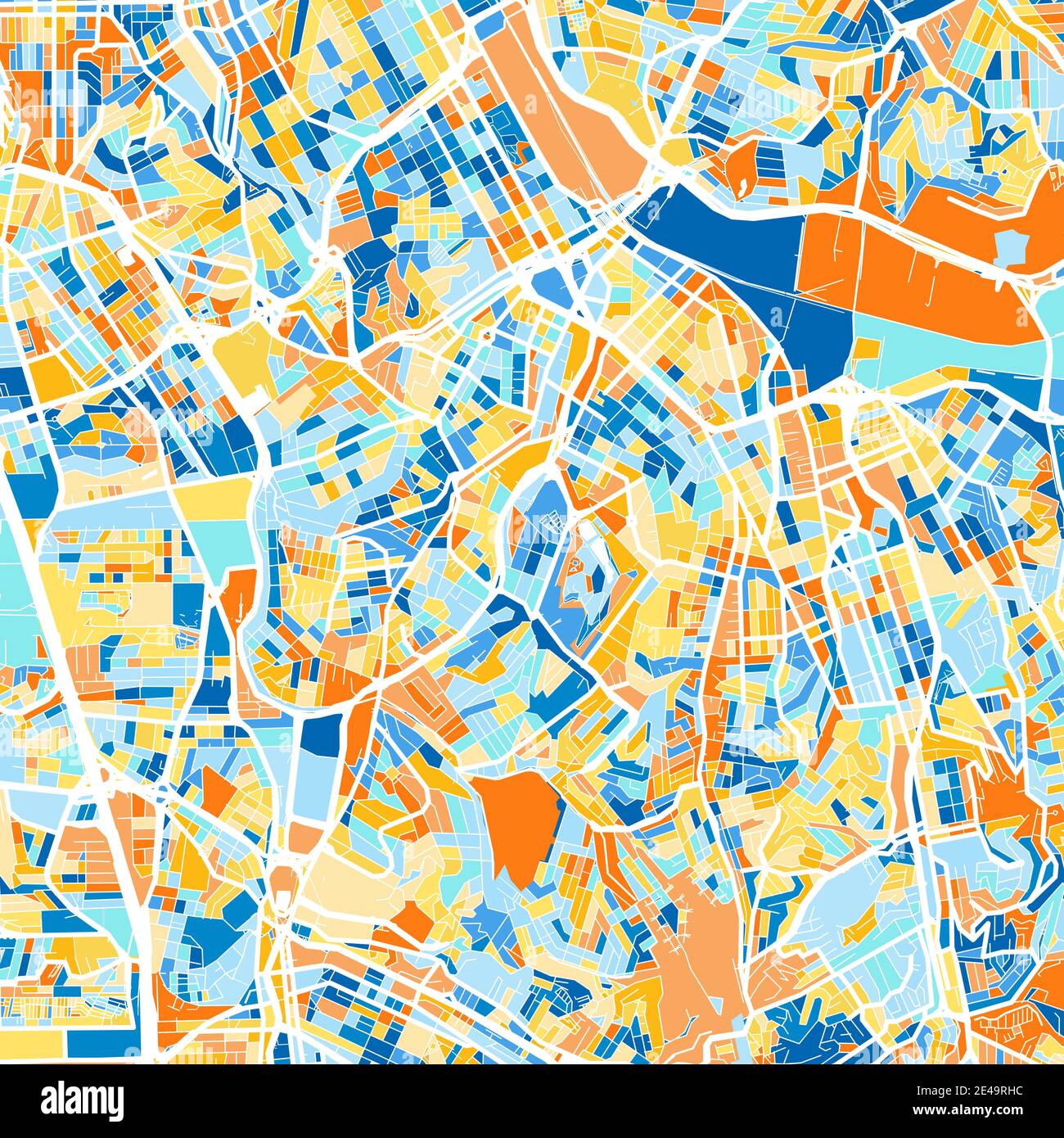 Color art map of SantoAndre, Brazil, Brazil in blues and oranges. The ...