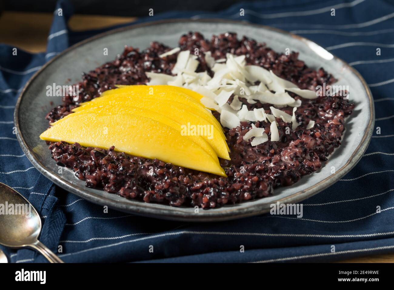 Homemade Purple Mango Sticky Rice with Coconut Milk Stock Photo - Alamy