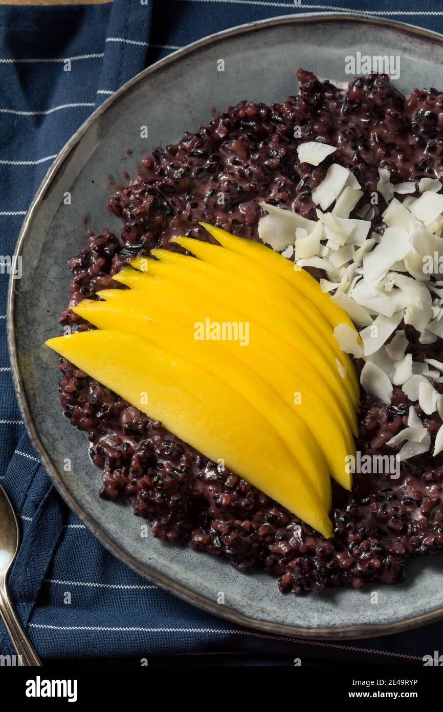 Homemade Purple Mango Sticky Rice with Coconut Milk Stock Photo - Alamy