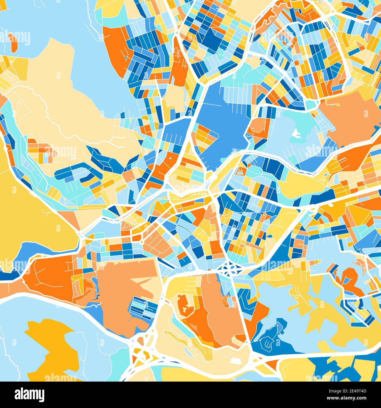 Color art map of Betim, Brazil, Brazil in blues and oranges. The color ...