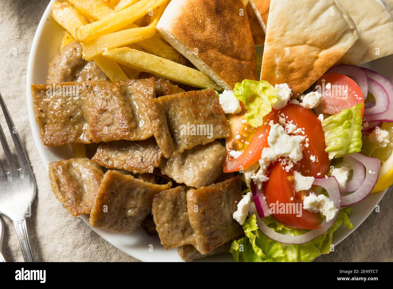 Homemade Greek Gyro Plate with Pita Fries and Tzatziki Sauce Stock ...