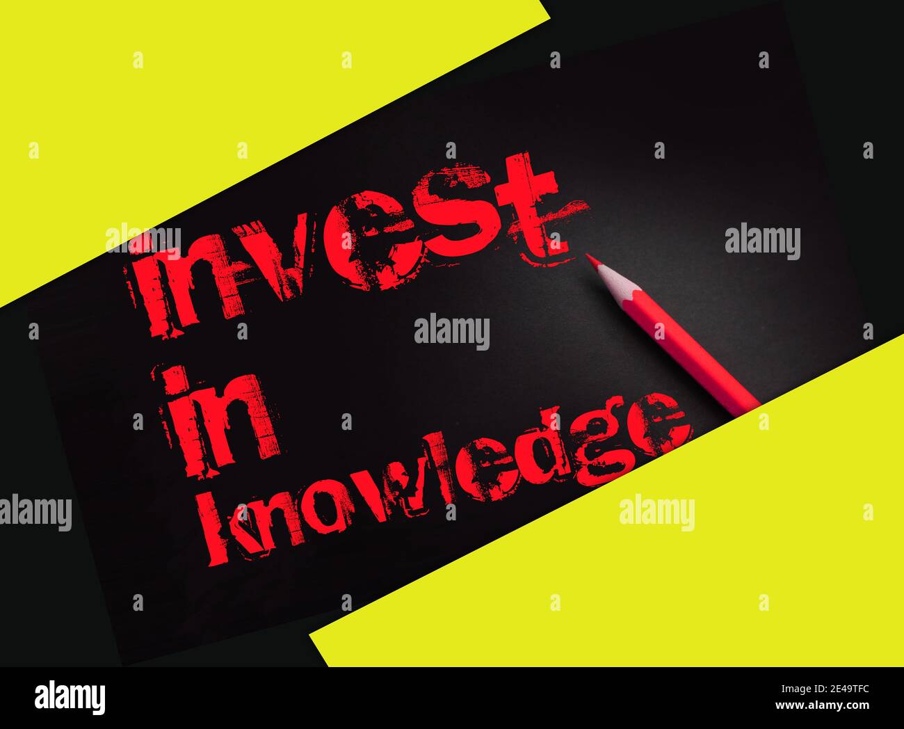 Invest in knowledge words on blackboard and yellow pencil besides ...