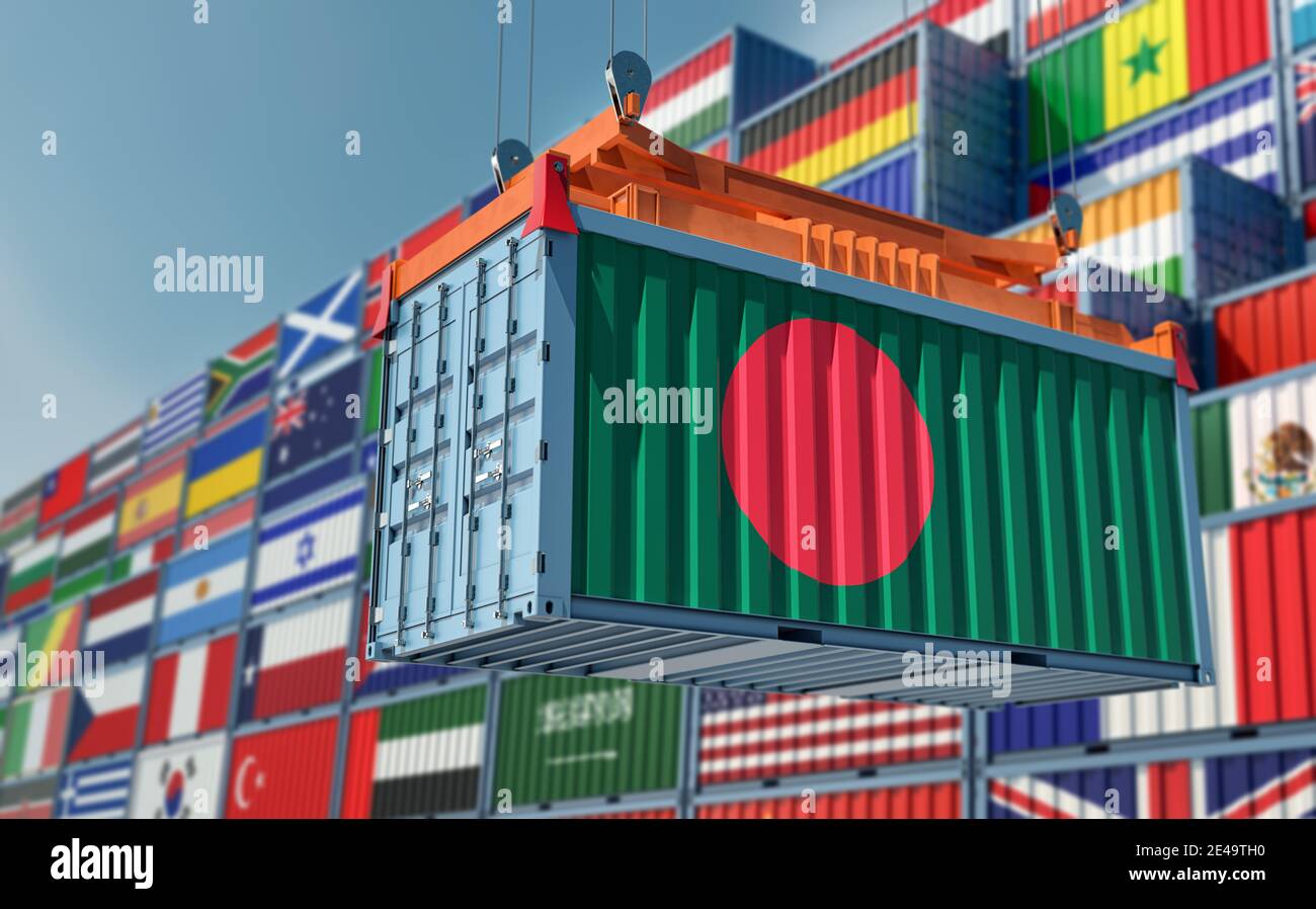 Freight container with Bangladesh Flag - 3D Rendering Stock Photo - Alamy