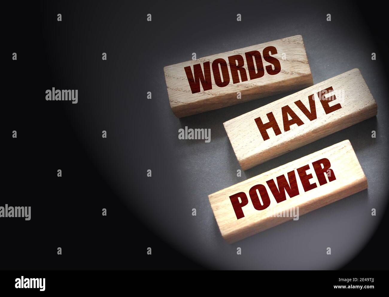 Words Have Power - text on wooden blocks on dark grey background ...