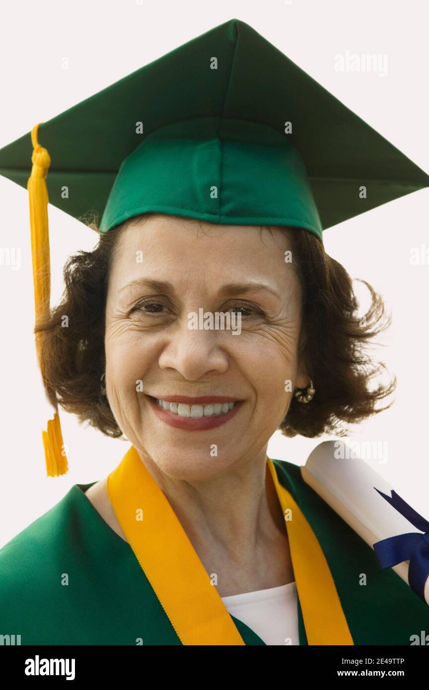 Cutout of Senior Graduate Holding Diploma Stock Photo - Alamy