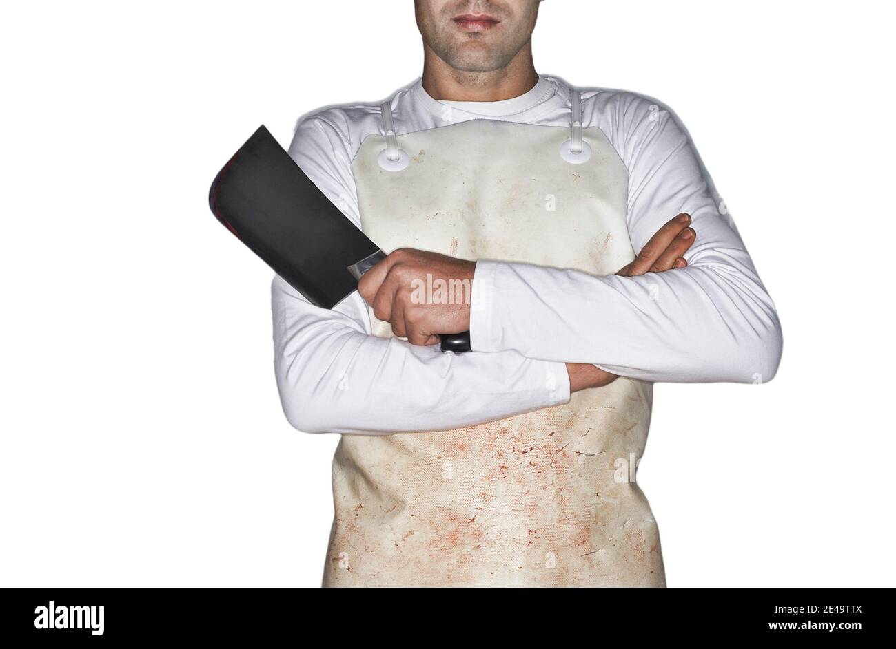 Cutout of a butcher holding cleaver with arms crossed Stock Photo - Alamy