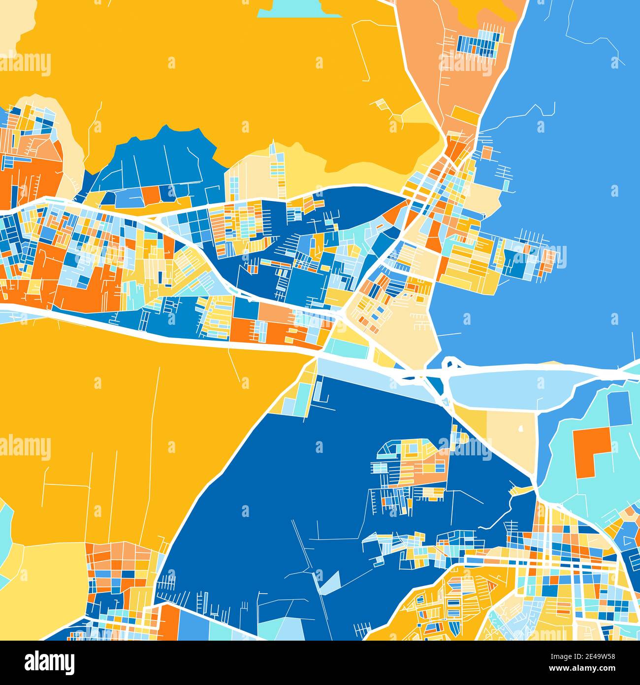 Color art map of Turmero, Venezuela, Venezuela in blues and oranges ...