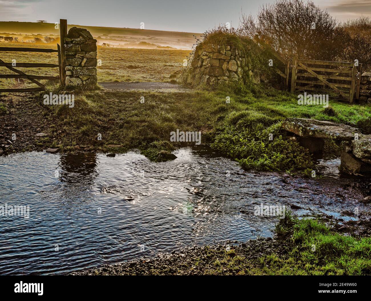 Misty dawn over fields in Pembrokeshire countryside Stock Photo - Alamy