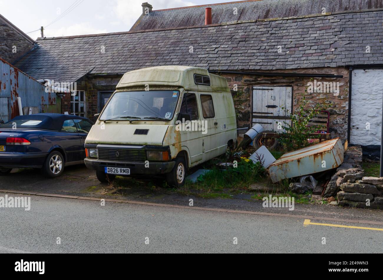 Bala; UK: Sep 20, 2020: A n old rusting abandoned camper van or mobile ...