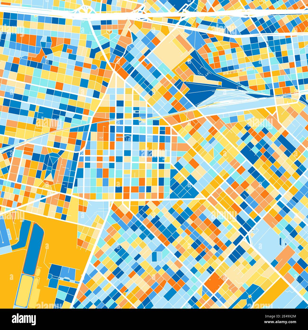 Color art map of Moron, Argentina, Argentina in blues and oranges. The ...