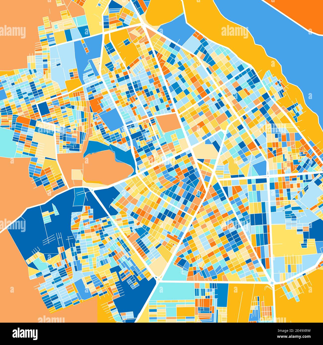 Color art map of Valledupar, Colombia, Colombia in blues and oranges ...