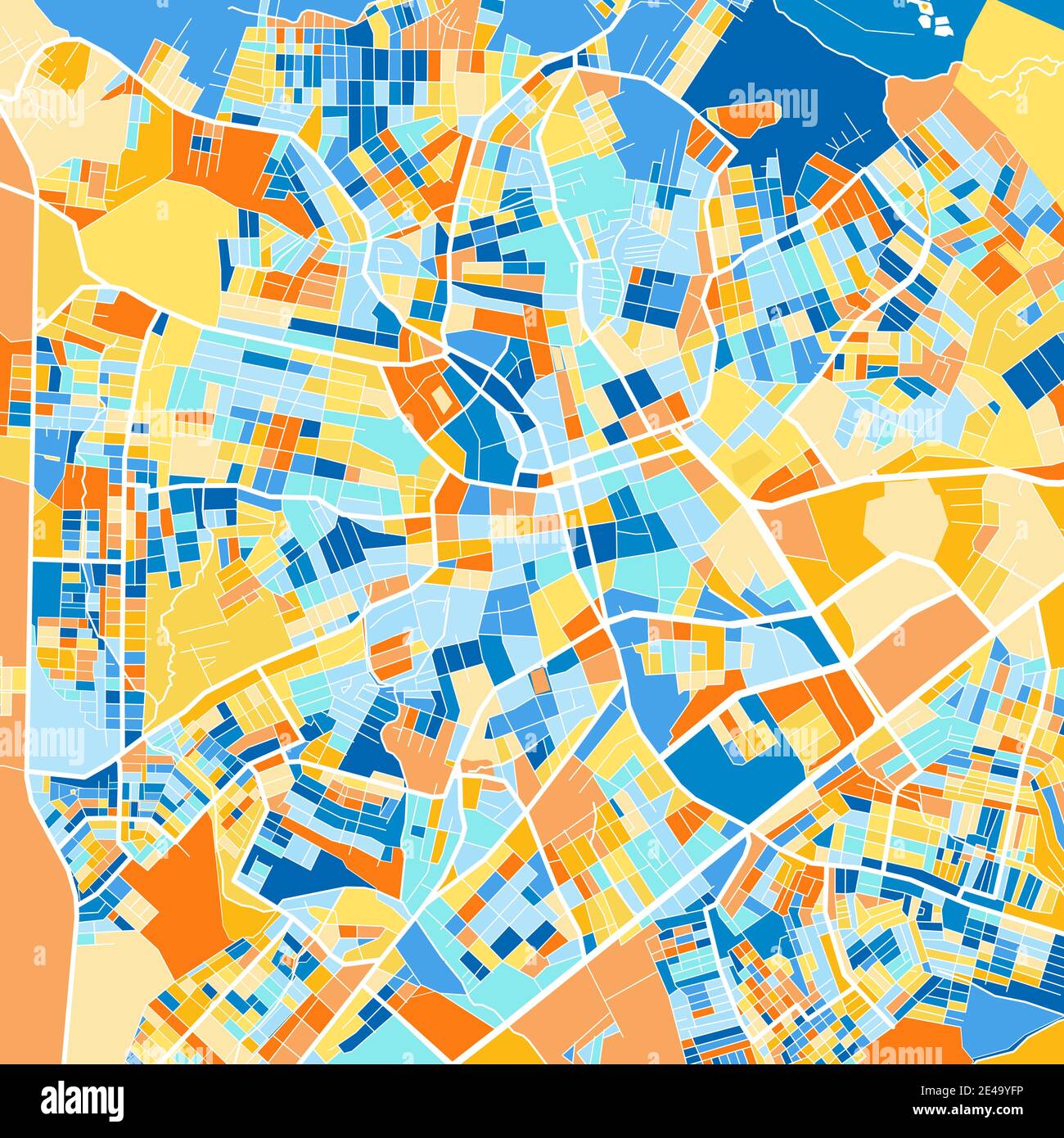 Color art map of Sincelejo, Colombia, Colombia in blues and oranges ...