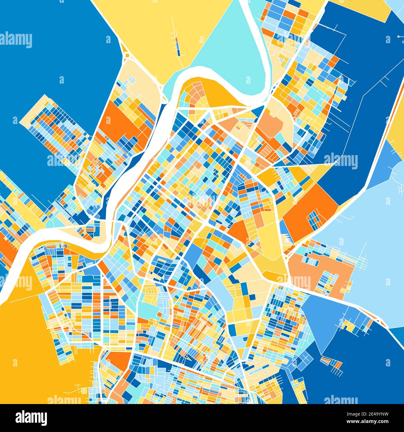 Color art map of Monteria, Colombia, Colombia in blues and oranges. The ...