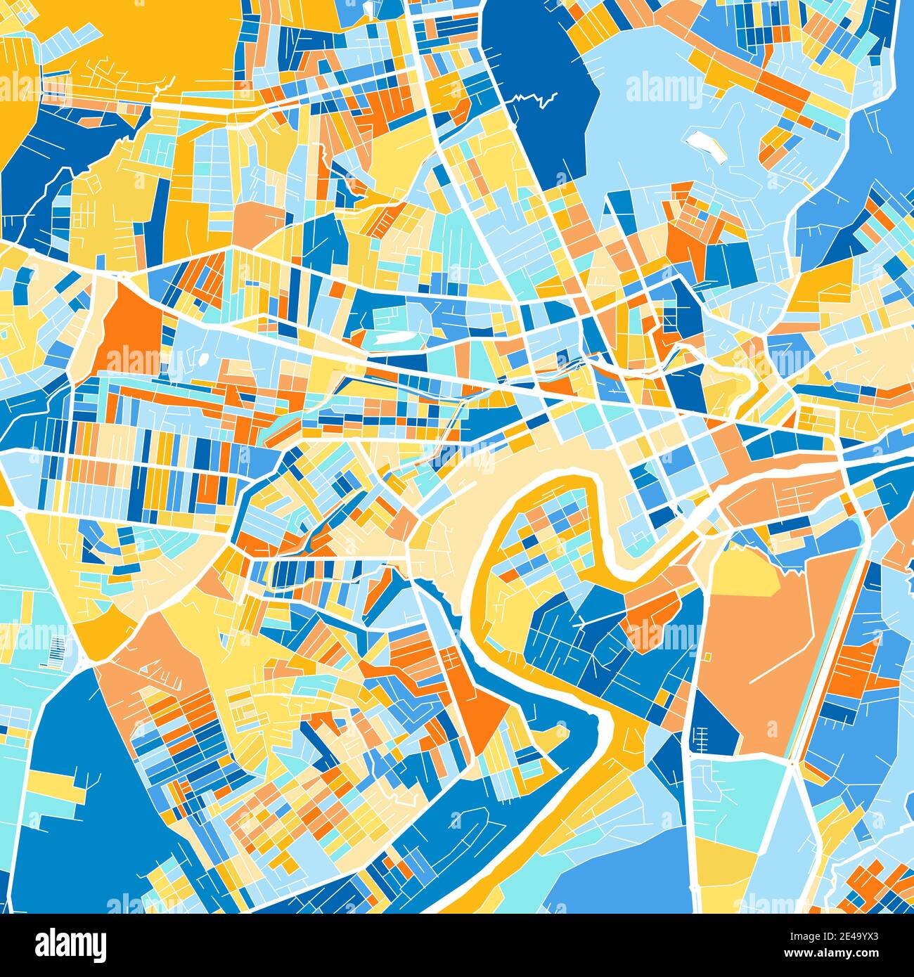 Color art map of RioBranco, Brazil, Brazil in blues and oranges. The ...