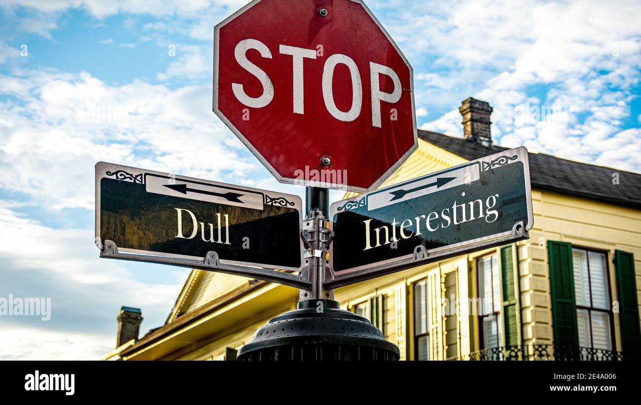 Street Sign the Direction Way to Interesting versus Dull Stock Photo ...