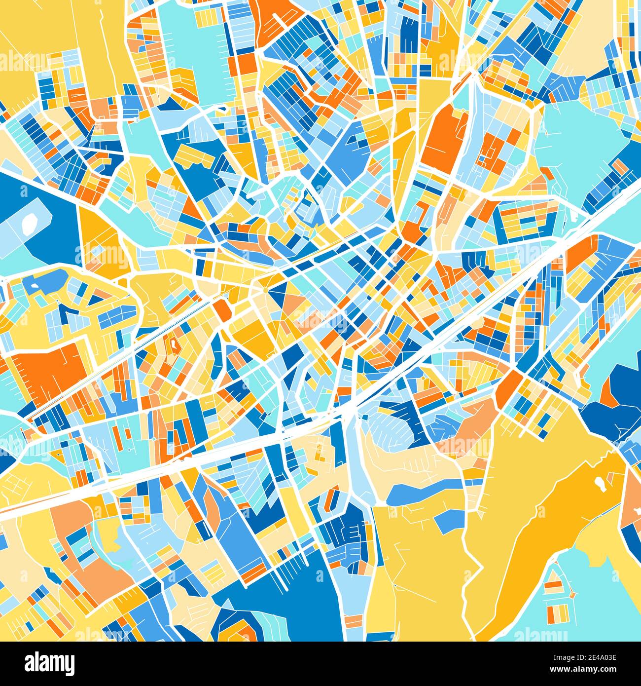 Color art map of Taubate, Brazil, Brazil in blues and oranges. The ...