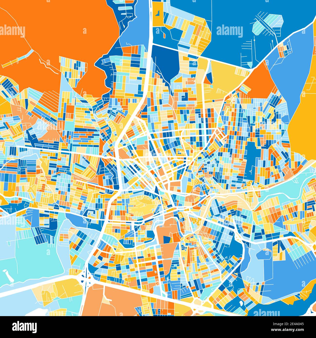 Color art map of Caruaru, Brazil, Brazil in blues and oranges. The ...
