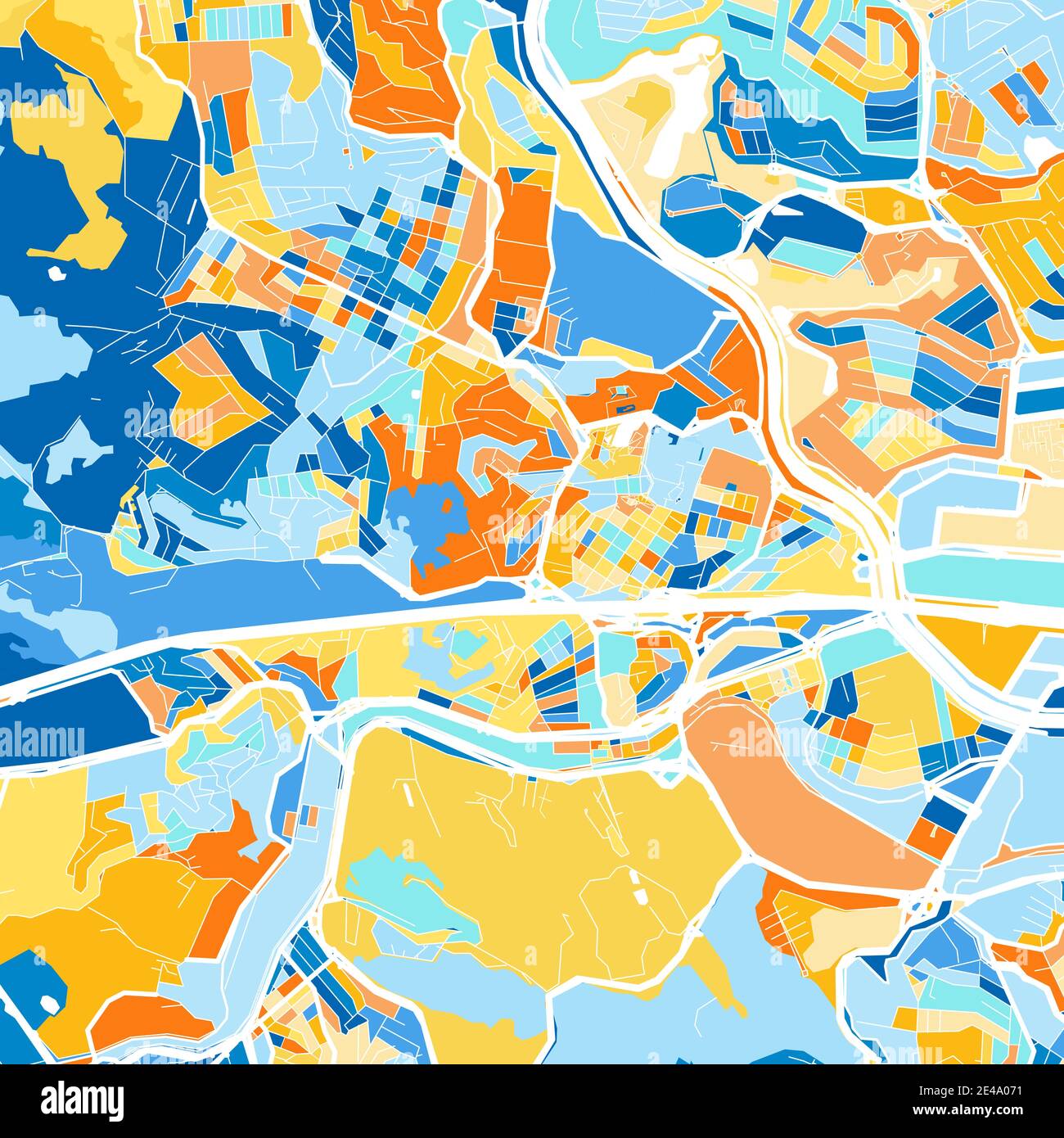 Color art map of Barueri, Brazil, Brazil in blues and oranges. The ...