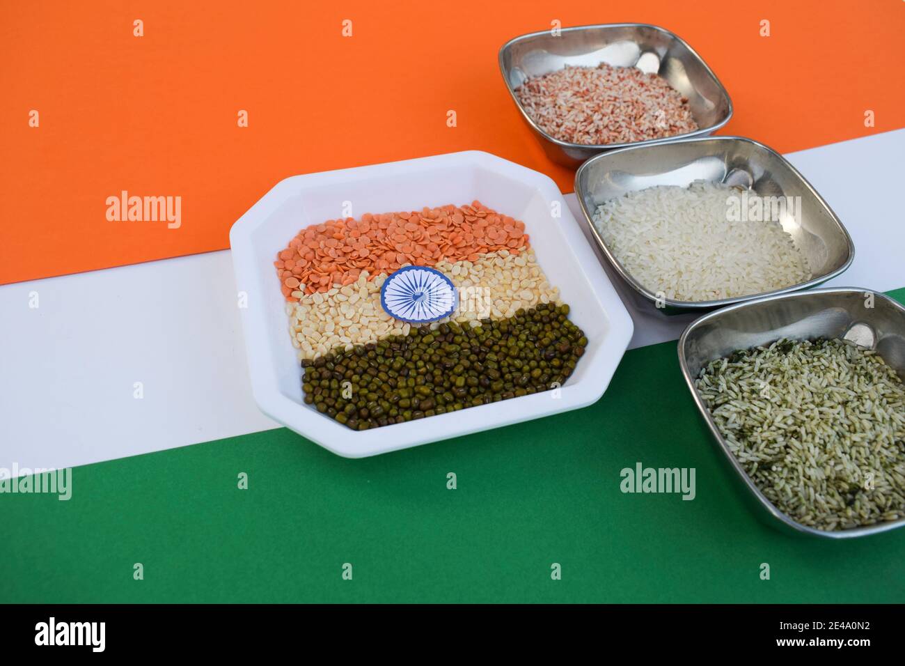 Three colors of rice resembling Indian tri coloured India flag with ...