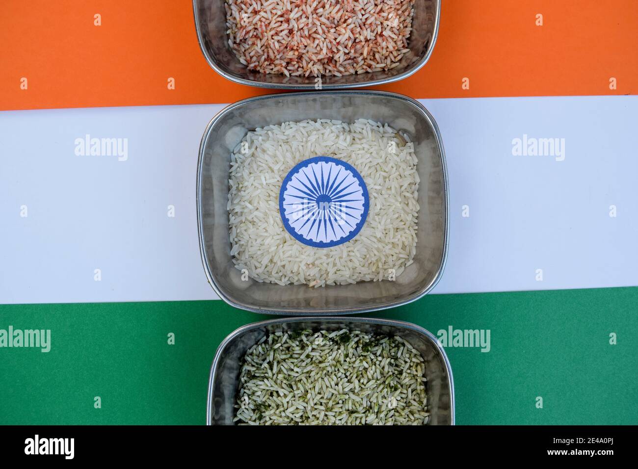 Three colors of rice resembling Indian tri colored India flag with ...