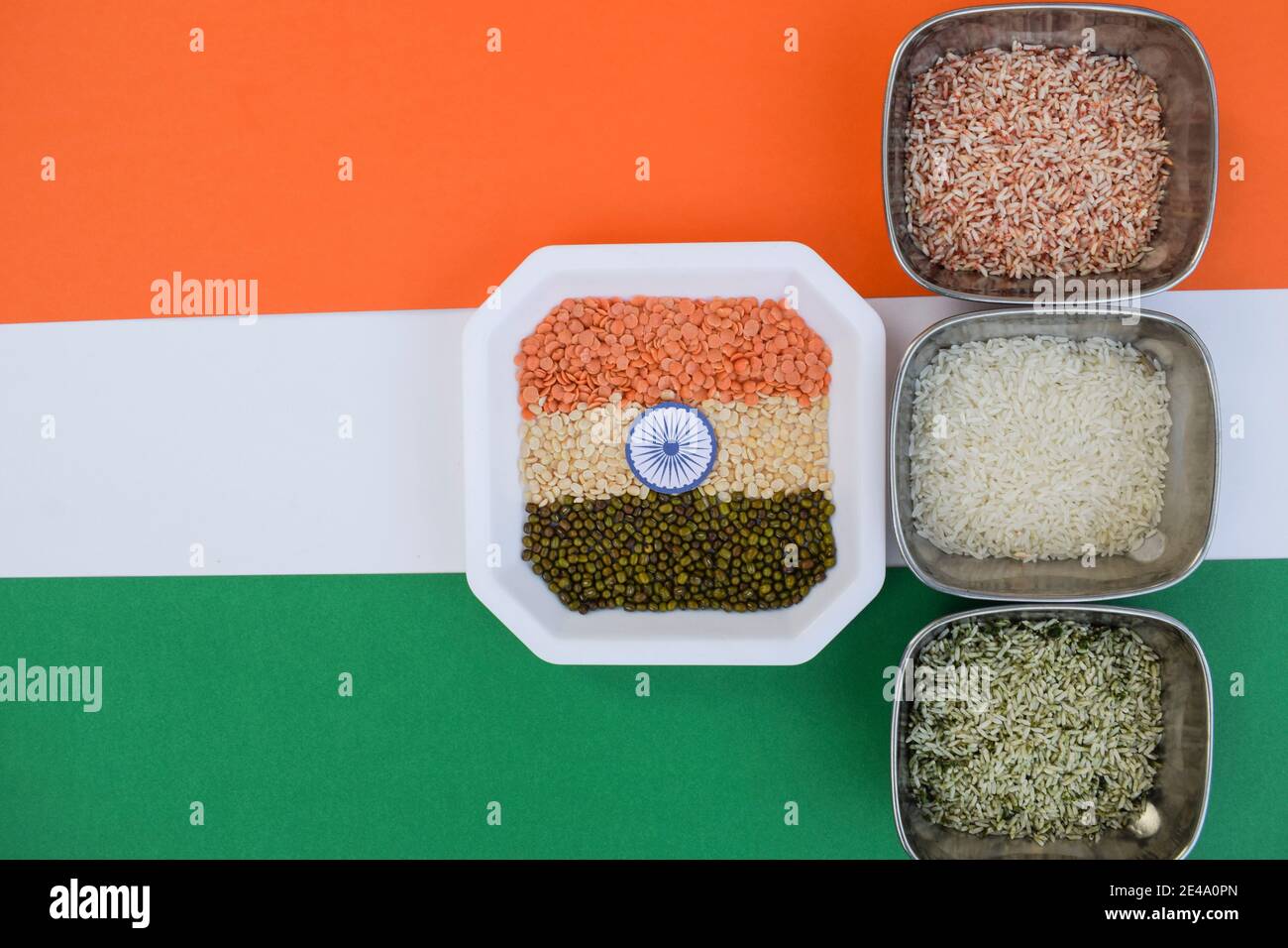 Three colors of rice resembling Indian tri coloured India flag with ...