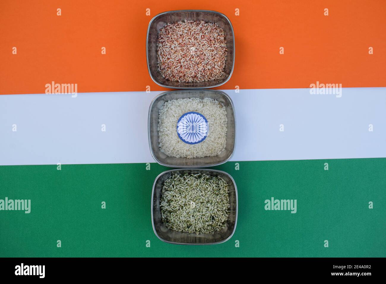 Three colors of rice resembling Indian tri colored India flag with ...