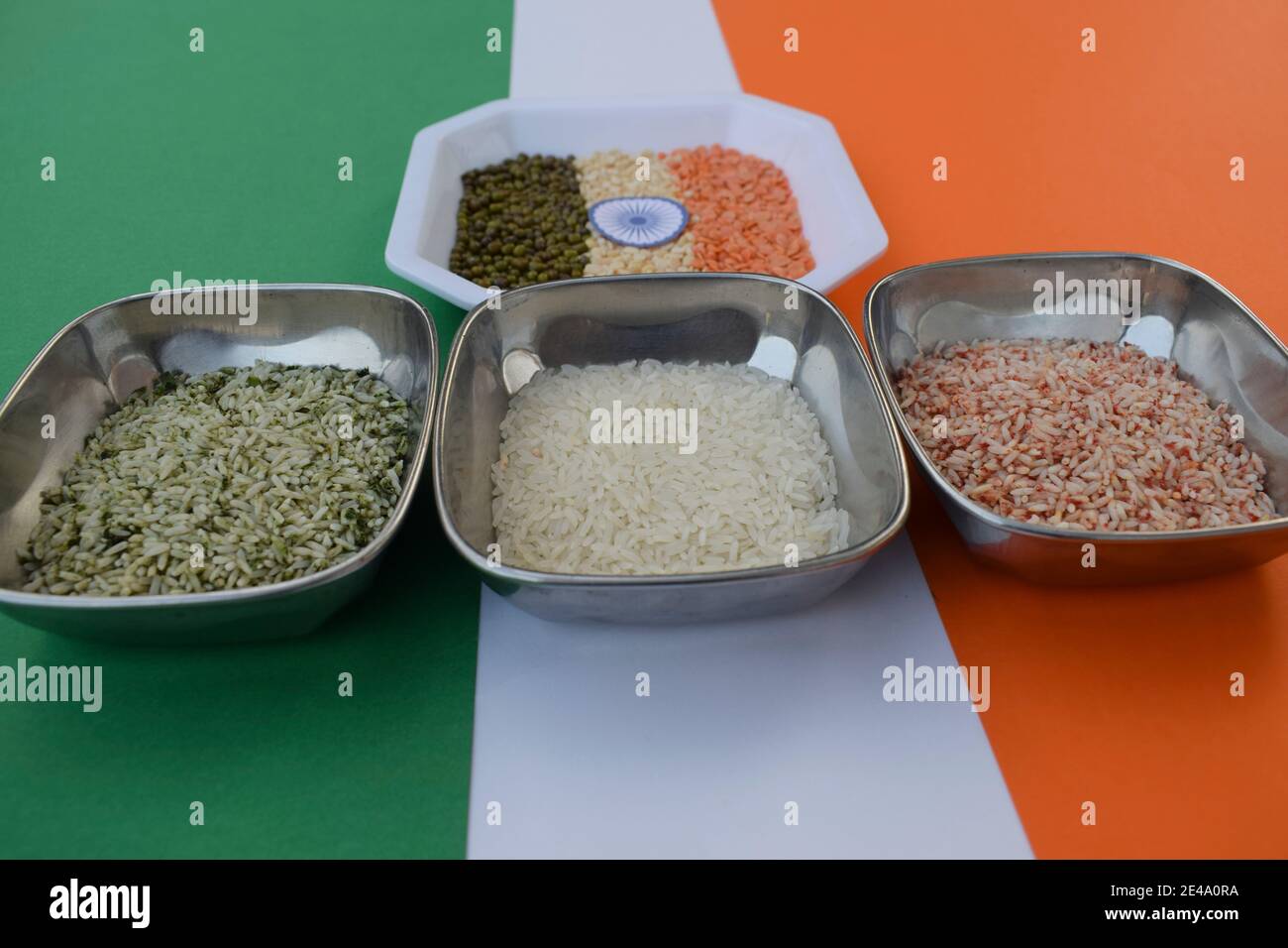 Three colors of rice resembling Indian tri coloured India flag with ...