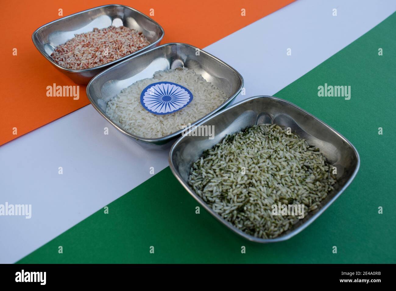 Three colors of rice resembling Indian tri colored India flag with ...