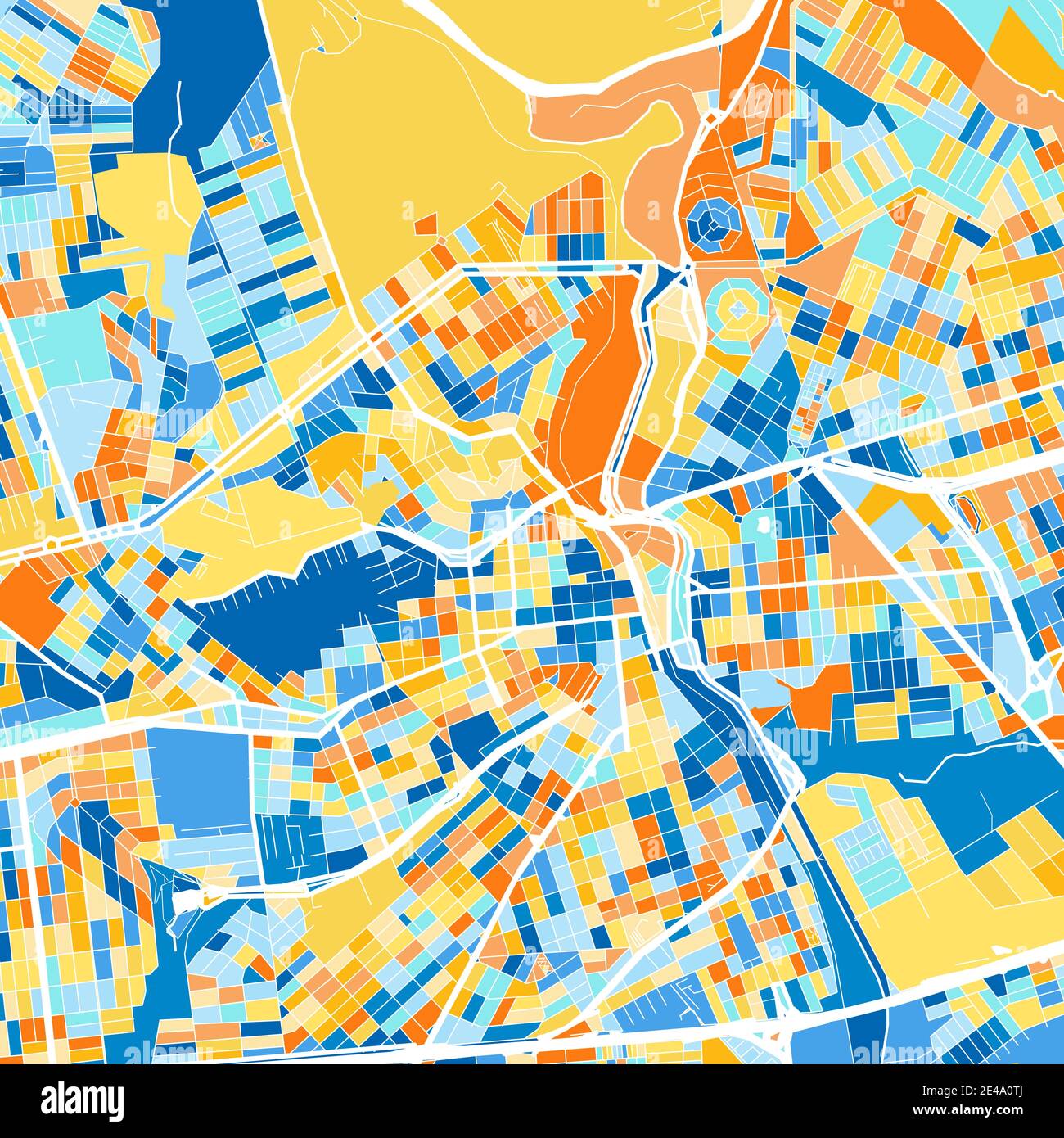 Color art map of Americana, Brazil, Brazil in blues and oranges. The ...