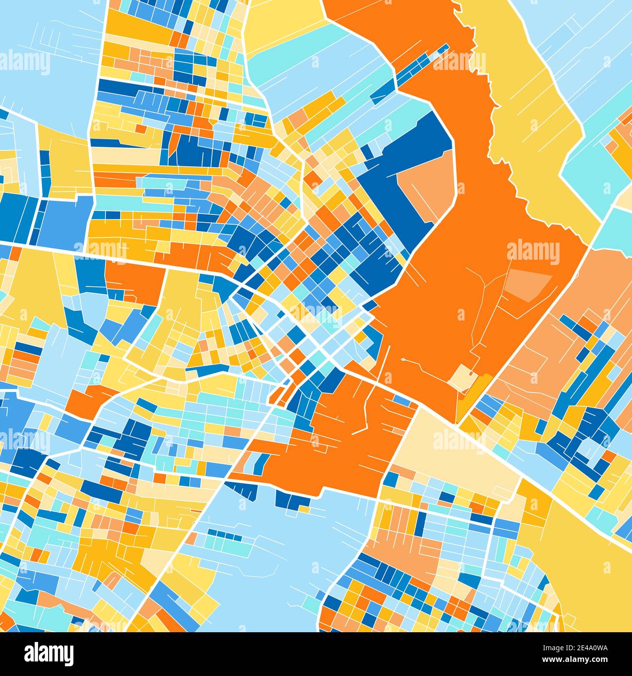 Color art map of Capiata, Paraguay, Paraguay in blues and oranges. The ...