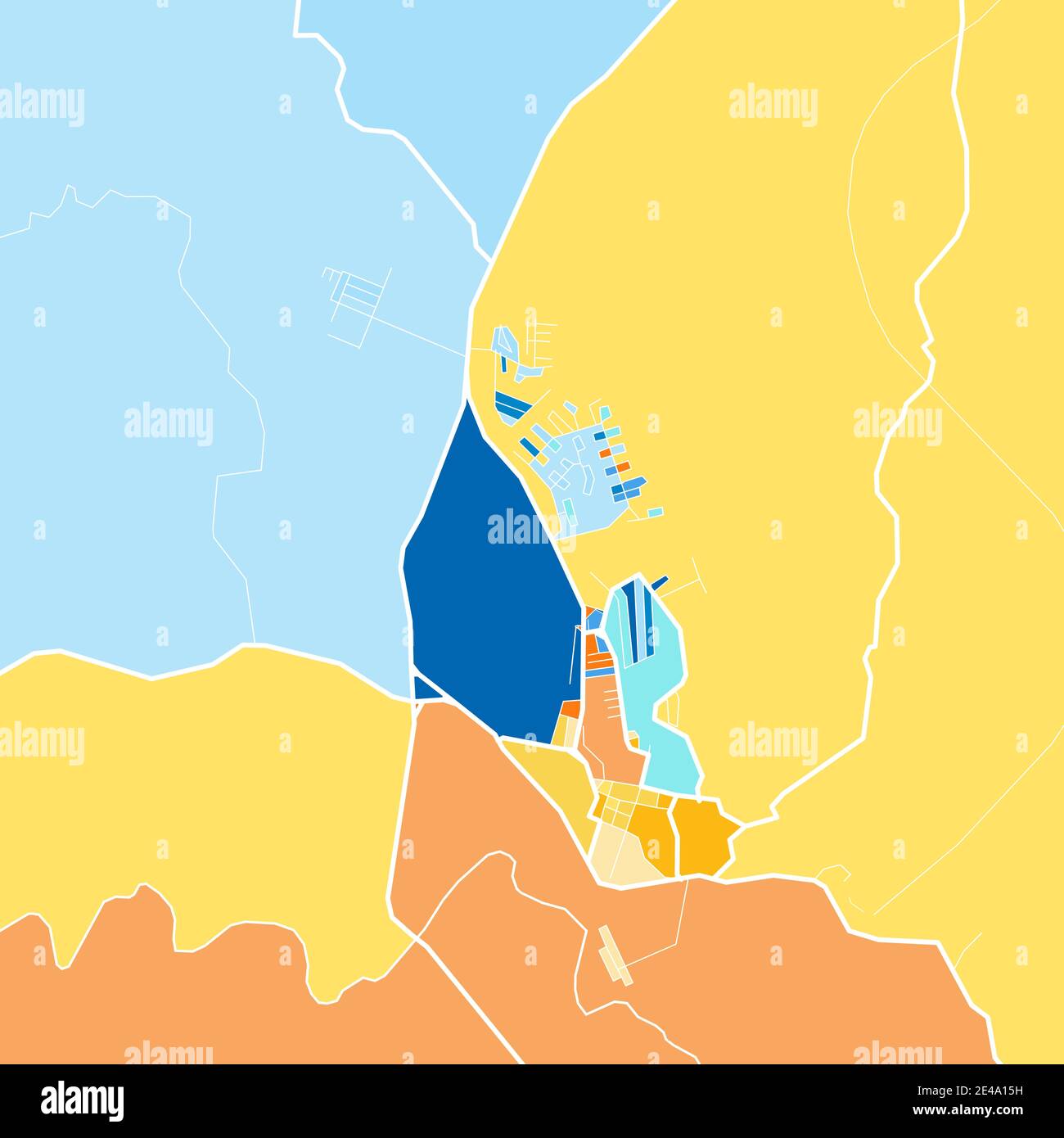 Color art map of Cua, Venezuela, Venezuela in blues and oranges. The ...