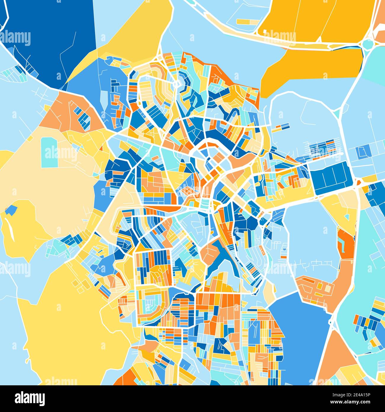 Color art map of Camacari, Brazil, Brazil in blues and oranges. The ...