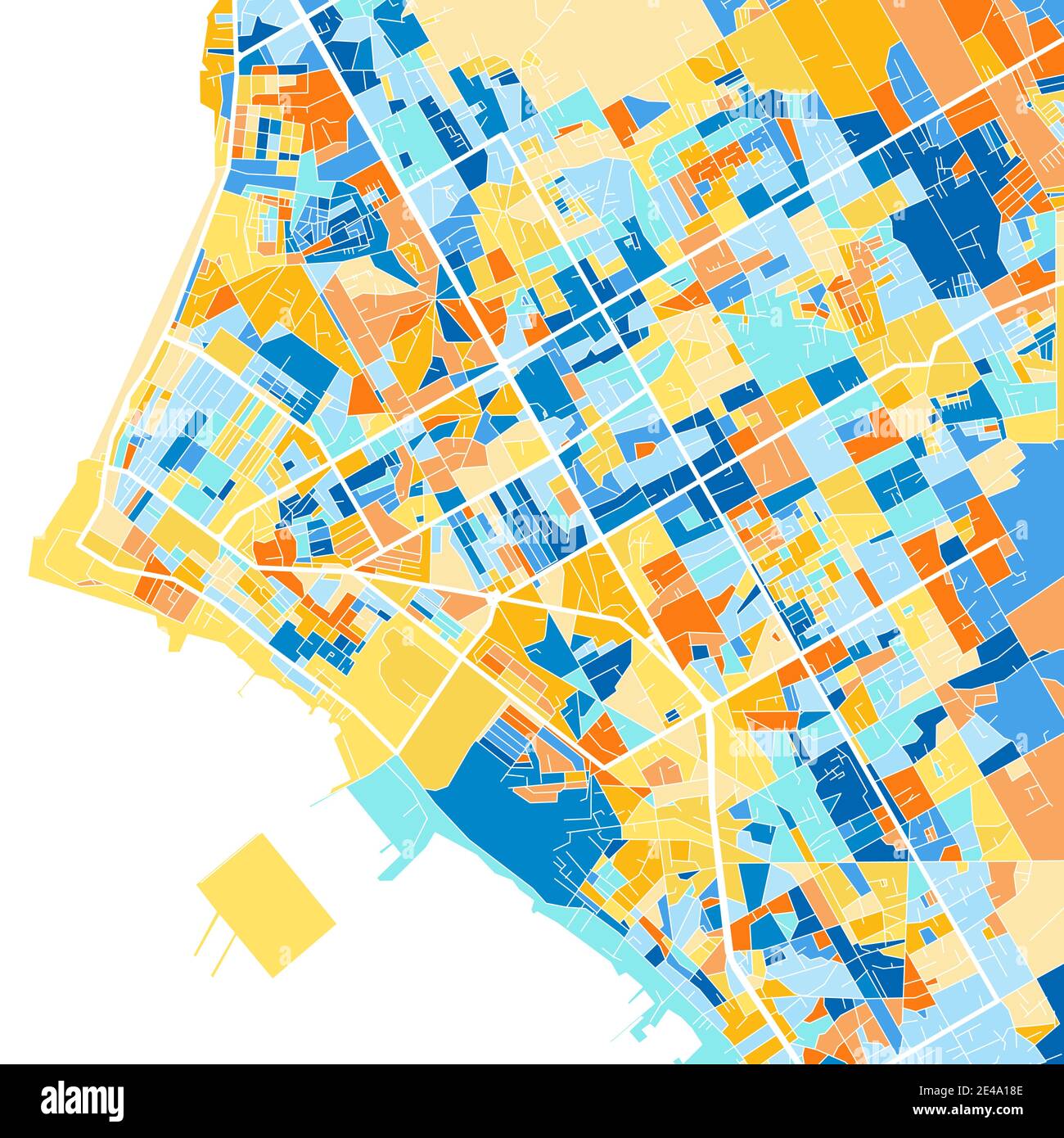 Color art map of Cabimas, Venezuela, Venezuela in blues and oranges ...
