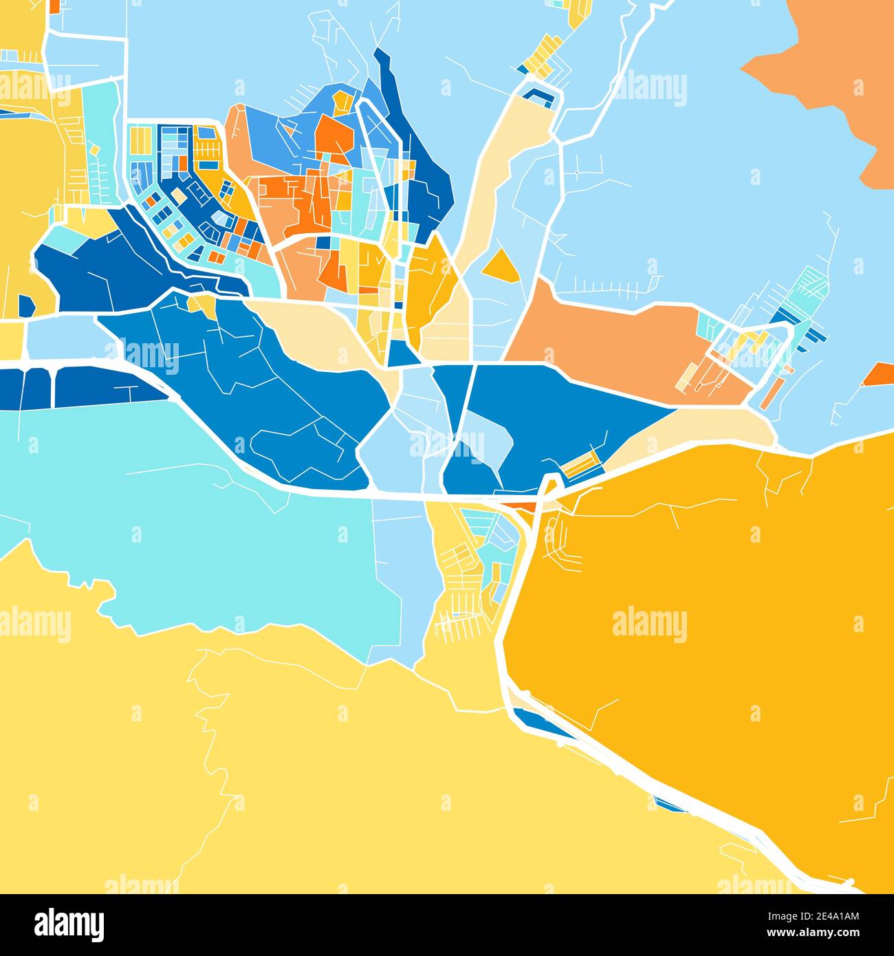 Color art map of Guatire, Venezuela, Venezuela in blues and oranges ...